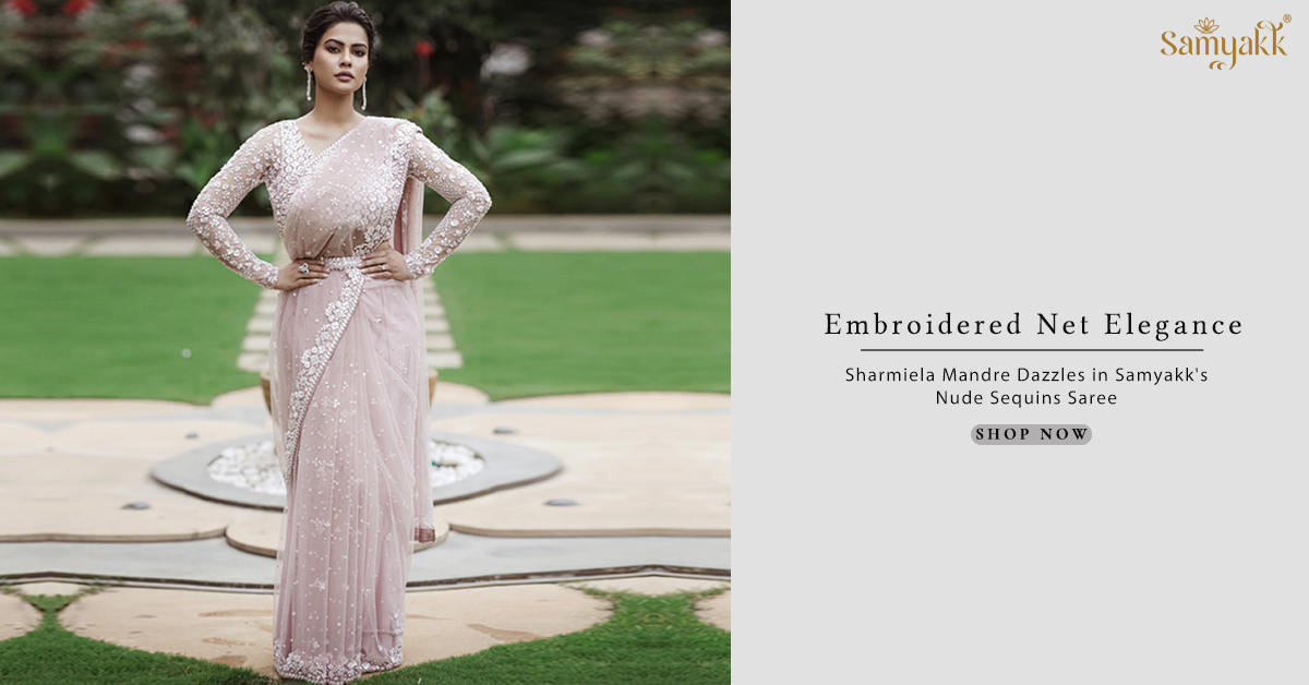 Sharmiela Mandre's Stunning Look in Samyakk's Sequins Net Saree